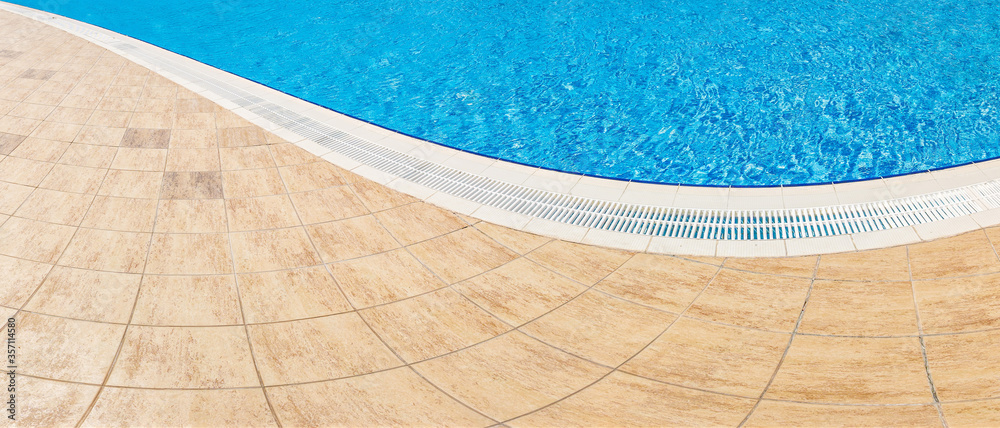 Abstract Pool with blue water background. Top view of swimming pool and ...
