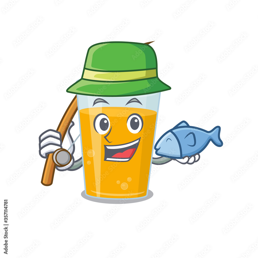 Cartoon design style of glass of orange juice goes to fishing Stock ...