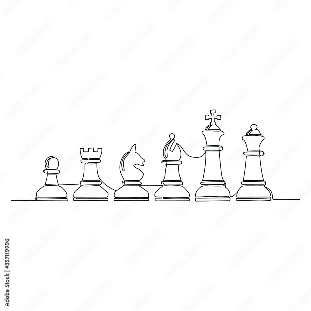 Continuous line drawing of set chess piece icons.success, leadership ...