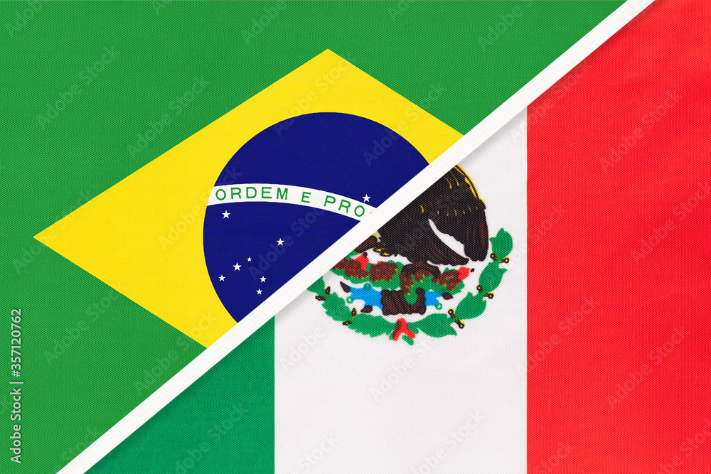 Brazil and Mexico, symbol of two national flags from textile ...