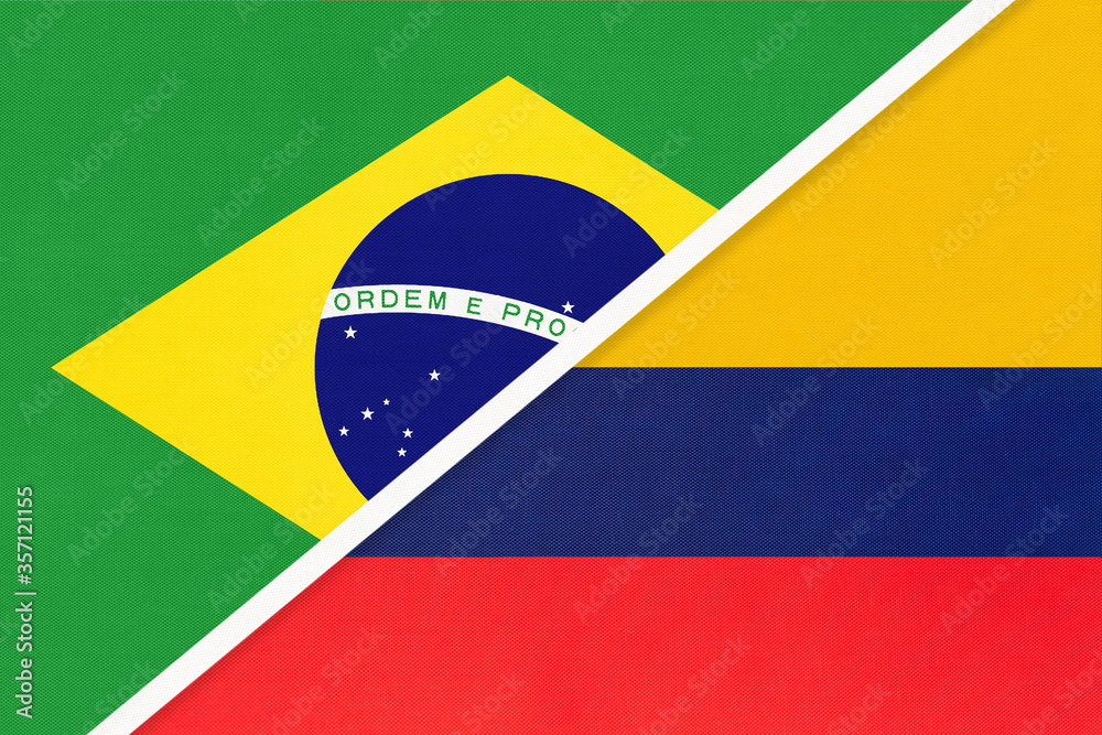 Brazil and Colombia, symbol of two national flags from textile ...