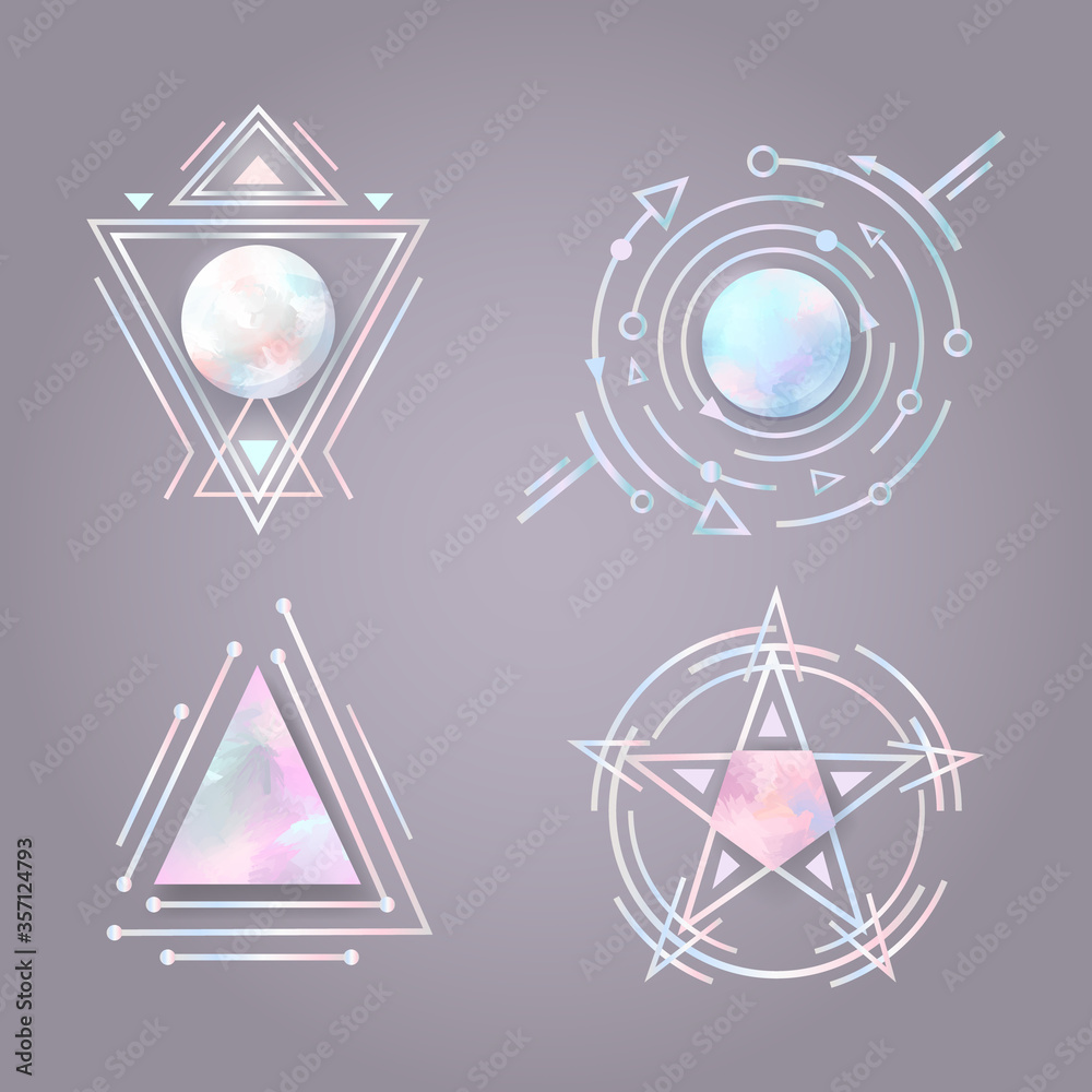 Magic stones in pentagrams. Sparkling semiprecious stones and magic ...