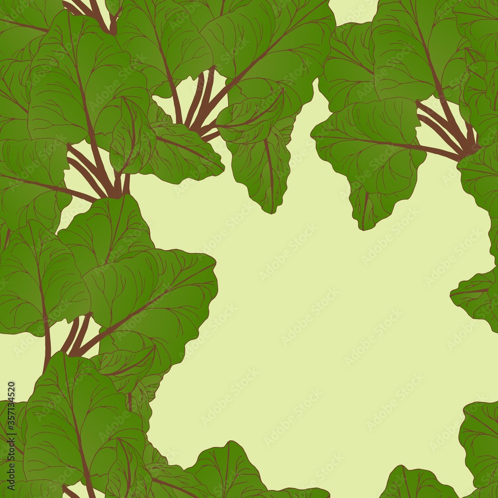 Seamless, abstract pattern with large green and red rhubarb leaves ...