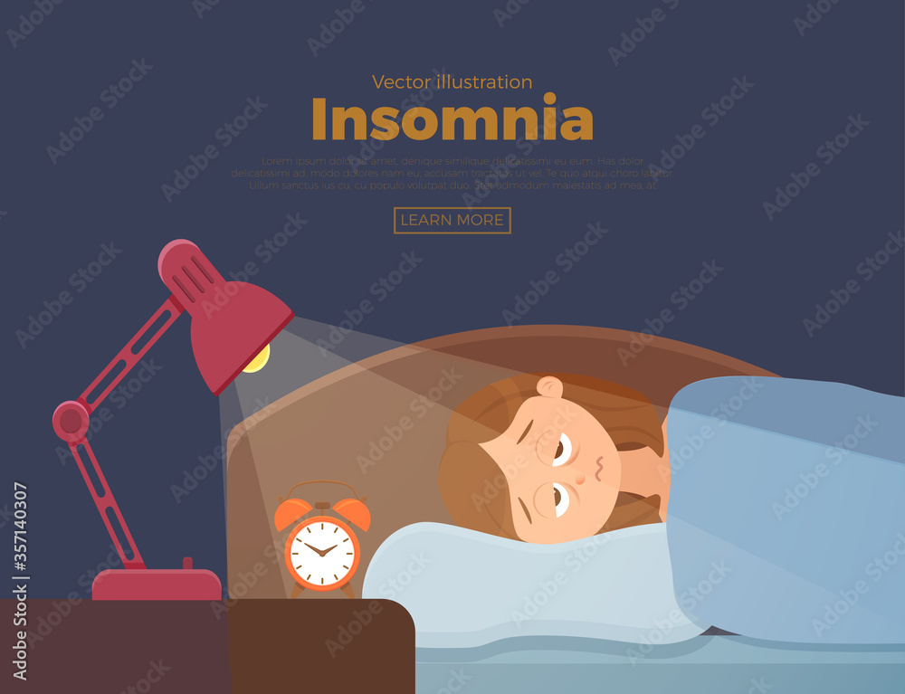 Sleepless woman face cartoon character suffers from insomnia problem ...