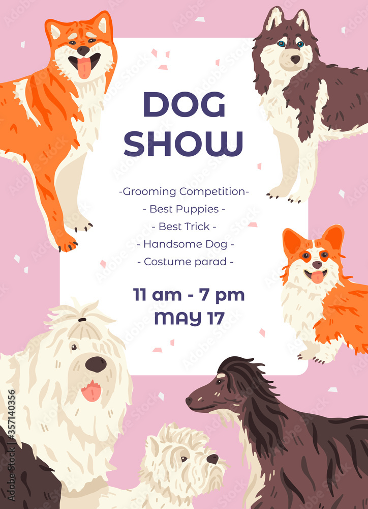 Grafika wektorowa Stock: Dog show promo poster template with different ...