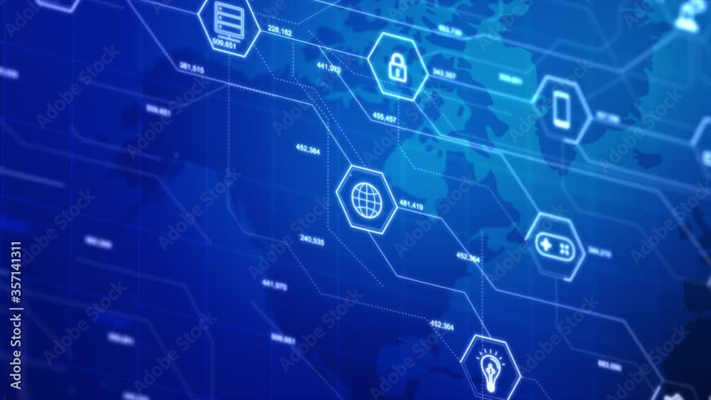 Internet of things icons in a hexagon shape with connection line, for ...