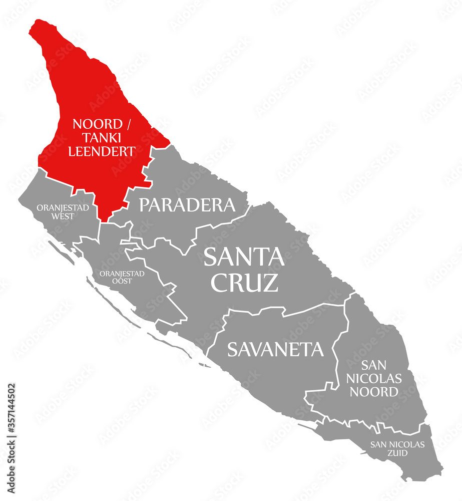Noord - Tanki Leendert red highlighted in map of Aruba Stock ...