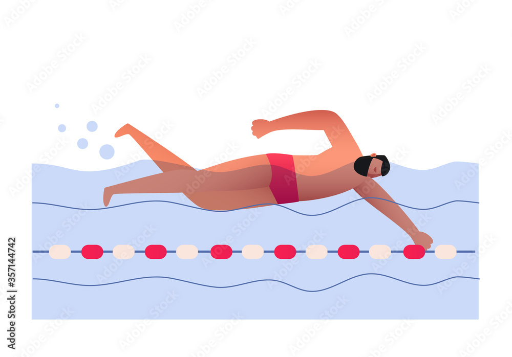 An athlete-swimmer swims in the pool, performs a crawl. Sports swimming ...