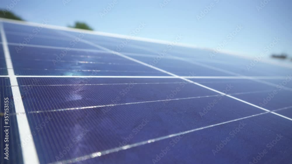 Solar panel in bright sunlight, sustainable energy supply on solar farm ...