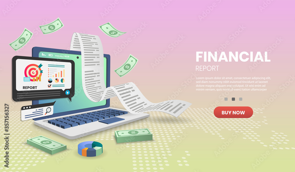 Financial report Vector concept.For web banner, infographics, hero ...