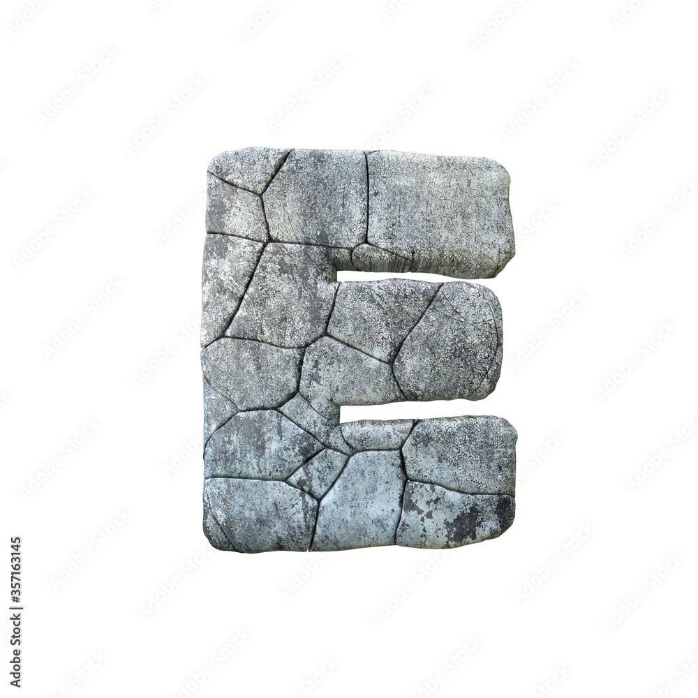 Letter E cracked grunge stone rock font 3D Rendering Stock Illustration ...