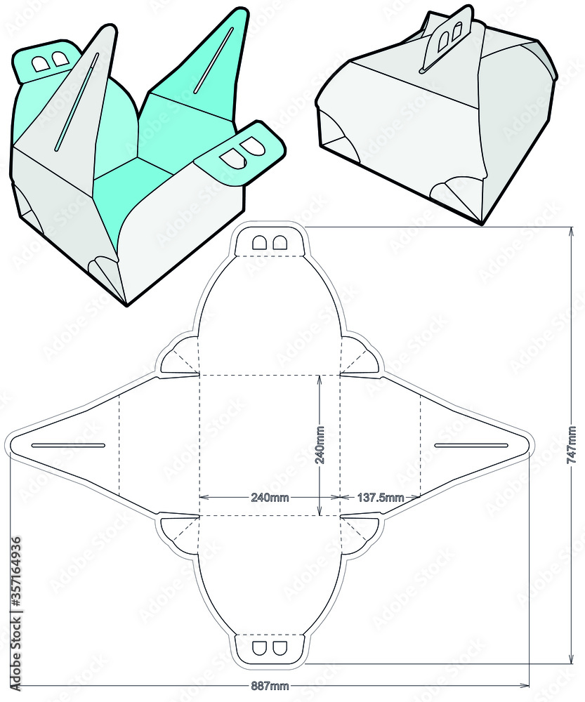 Cake Box With Handle and Die-cut Pattern. The .eps file is full scale ...