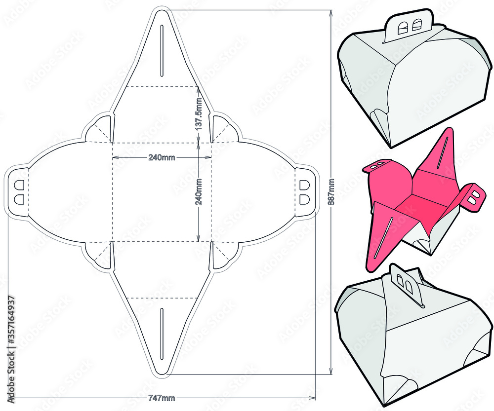 Cake Box With Handle and Die-cut Pattern. The .eps file is full scale ...