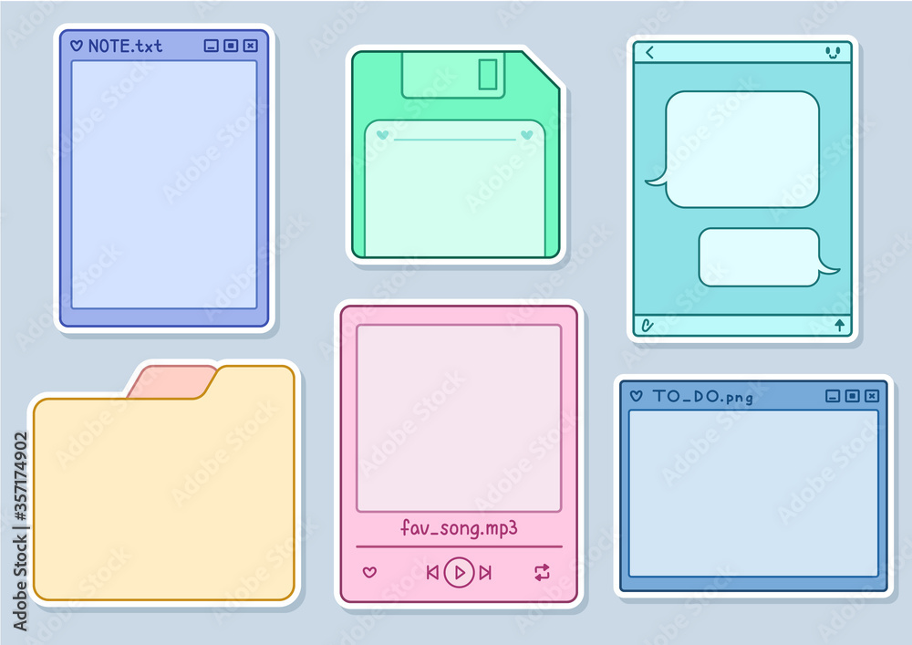 Printable Stickers Set with White Strokes. Form of Folder, Computer ...