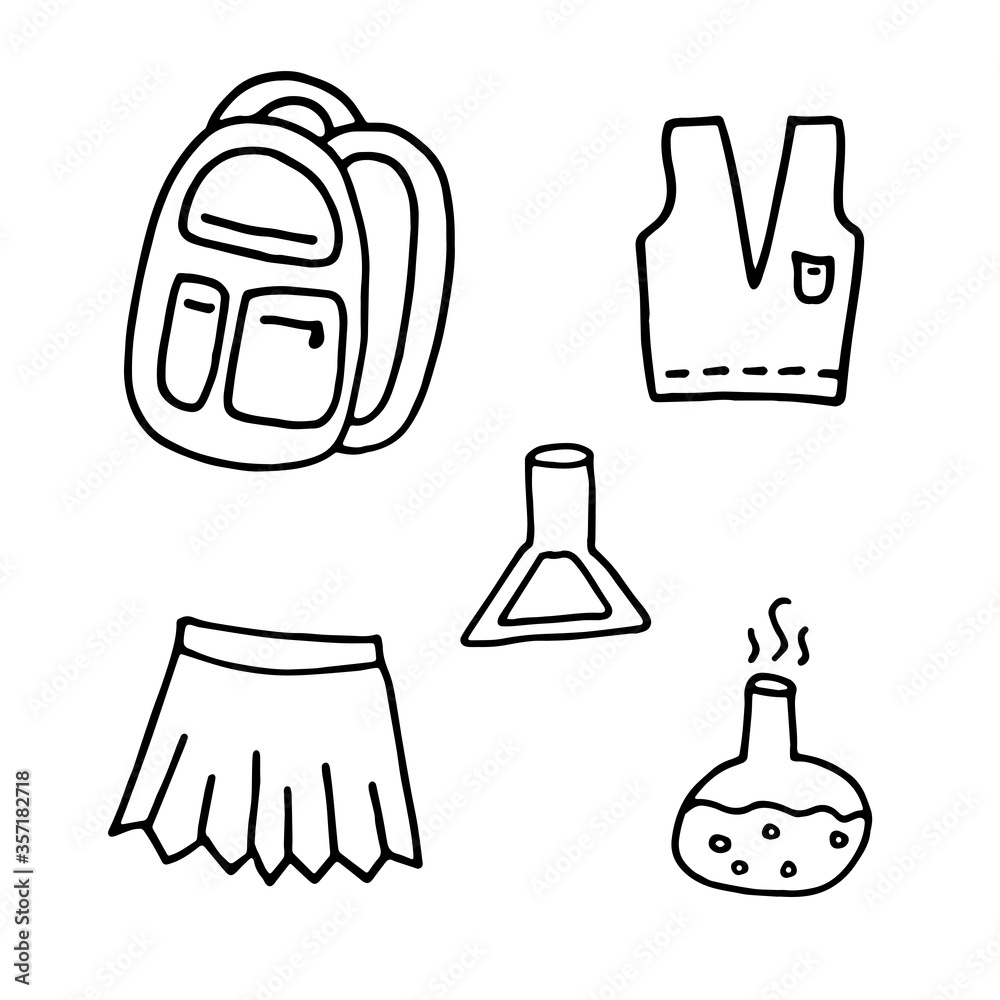 Hand drawn sketch outline school set isolated on white background ...