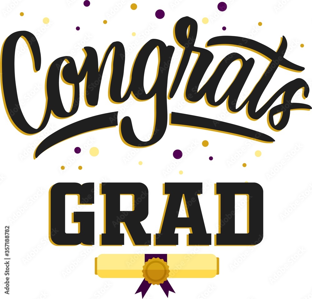 Hand Lettering congrats grad print with illustration of master diploma ...