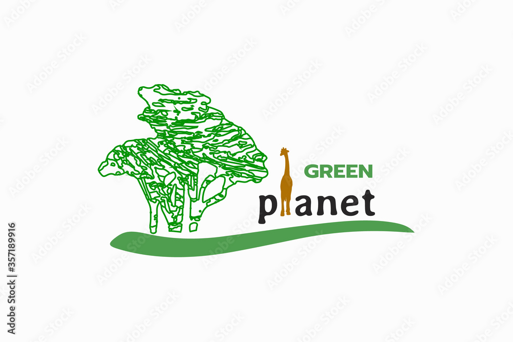 Logo, green planet concept template, eco green tree symbol. Vector ...