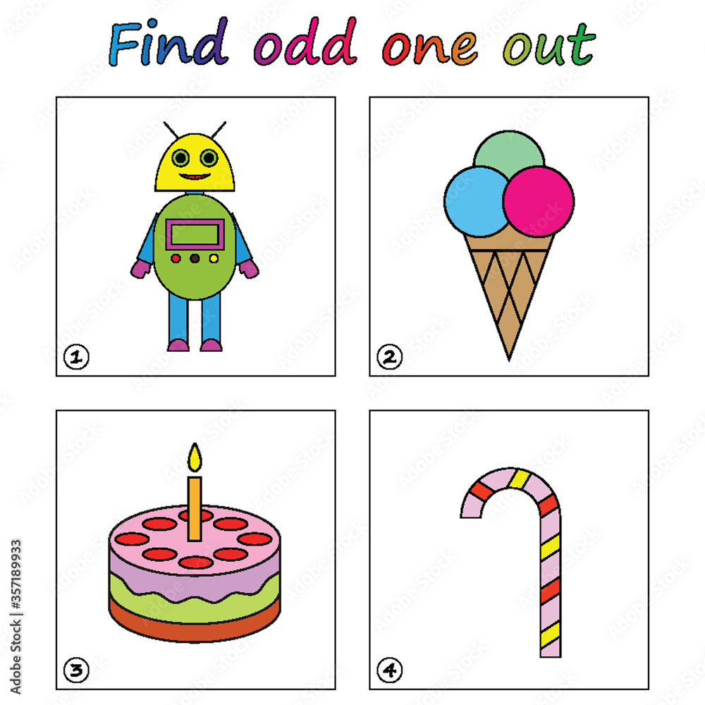 Find odd one out - game for kids. Worksheet. Visual Educational puzzle ...