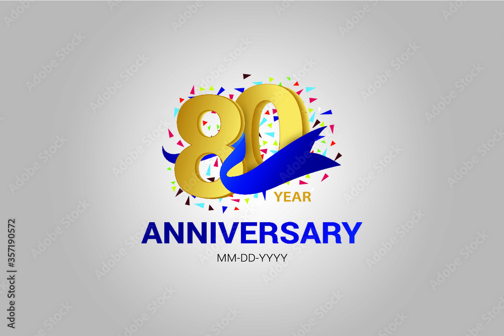 80 years anniversary blue ribbon celebration logotype. anniversary logo ...