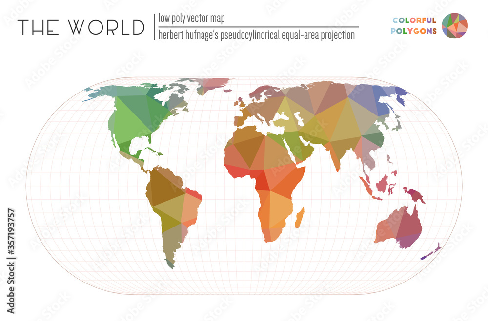 Triangular mesh of the world. Herbert Hufnage's pseudocylindrical equal ...
