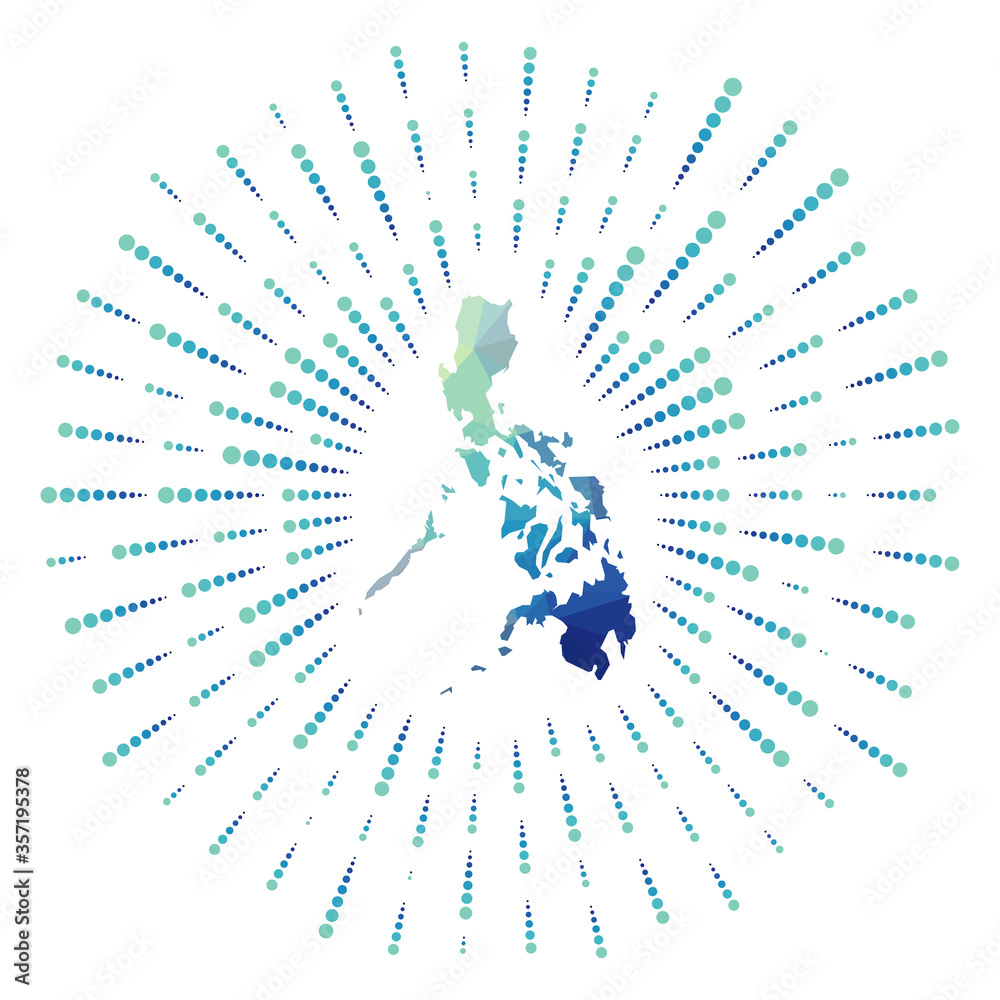Shape of Philippines, polygonal sunburst. Map of the country with ...