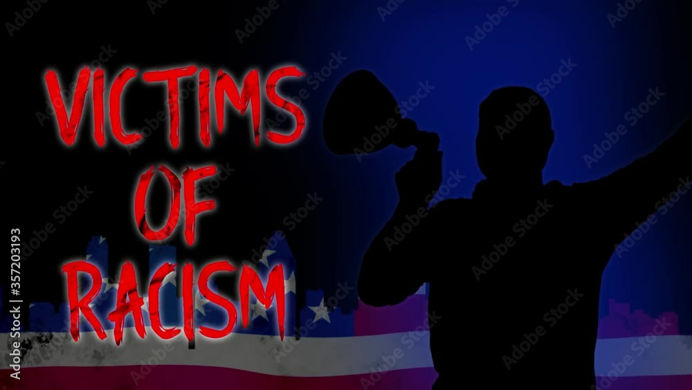 Animation. black silhouette of protester holds a megaphone, shouts out ...