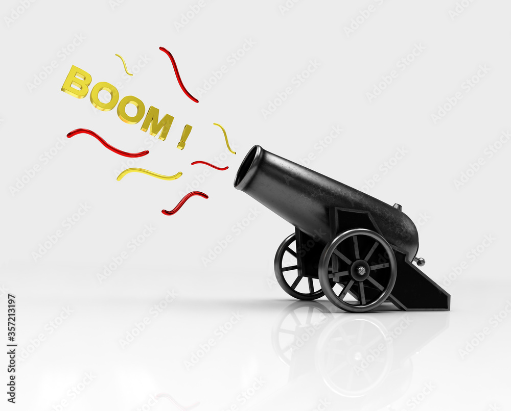 Circus cannon shooting Boom. Vintage gun. Color image of medieval ...