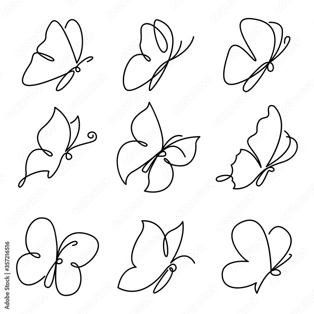 Butterfly continuous line drawing set Stock Vector | Adobe Stock