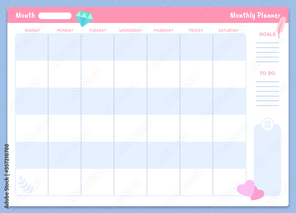 Monthly planner template. Printable organizer and schedule with notes ...