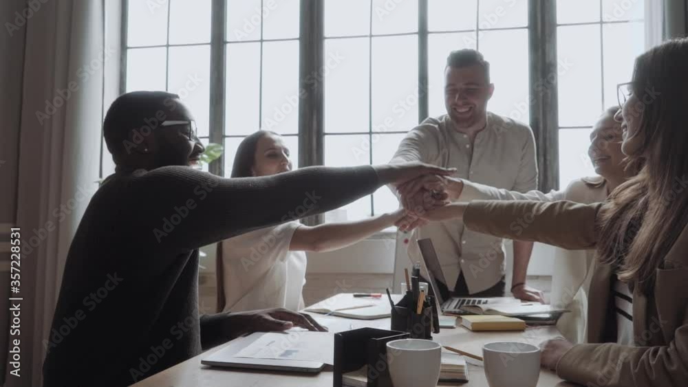 Collaboration Connection Team Brainstorming Unity. workers putting ...