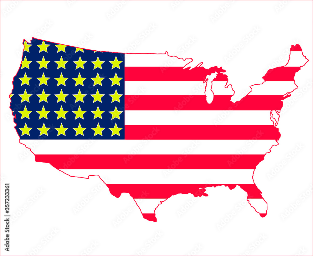 The U.S. flag is inscribed in the map of the United States. America ...