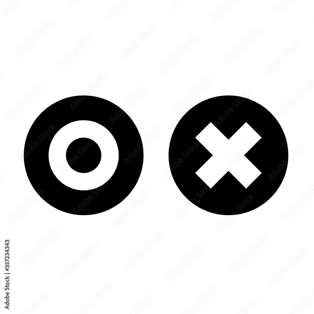 Simple O and X round shape icons, black circle & cross signs flat ...