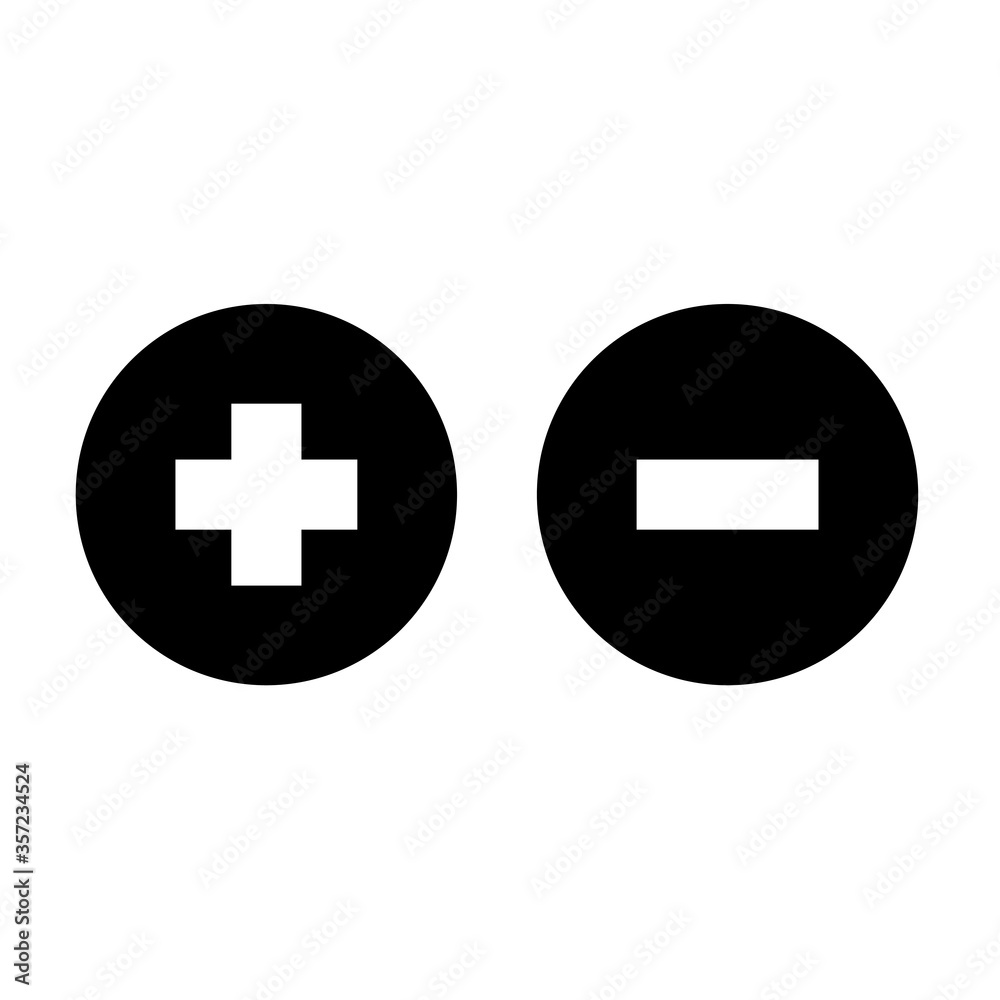 Plus and minus round shape icons, black plus & minus flat design ...