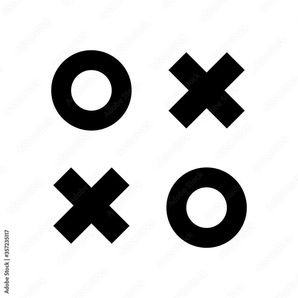 Simple black O and X round shape icons, black circle & cross signs flat ...