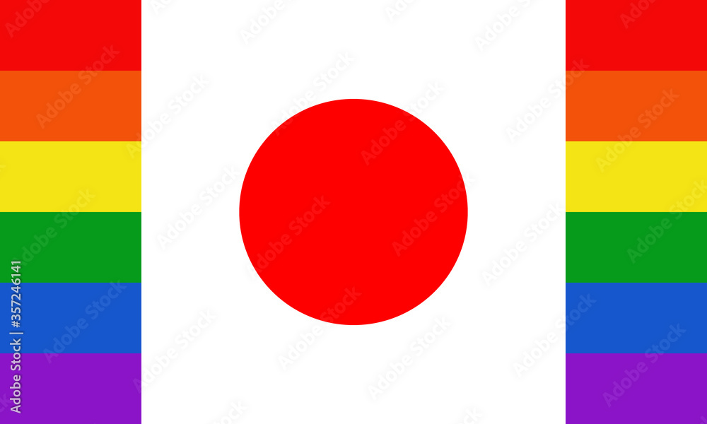 LGBT month rainbow pride Japan flag logo sign Hand drawn Love concept ...
