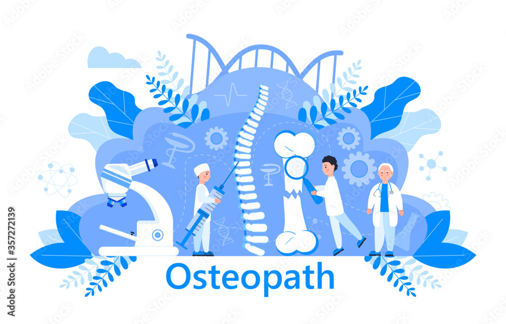 Osteopath vector concept. Osteoporosis world day,. Tiny doctors ...