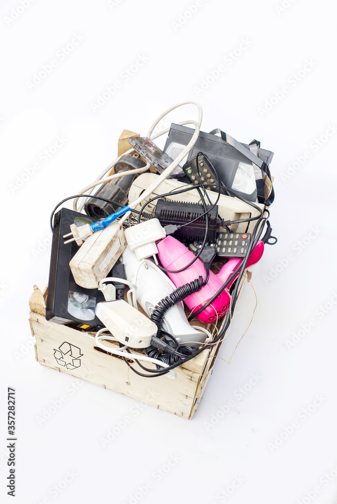 box with e-waste from household electrical appliances Stock Photo ...