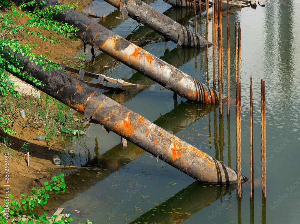 Water pollution at city river background Stock Photo | Adobe Stock