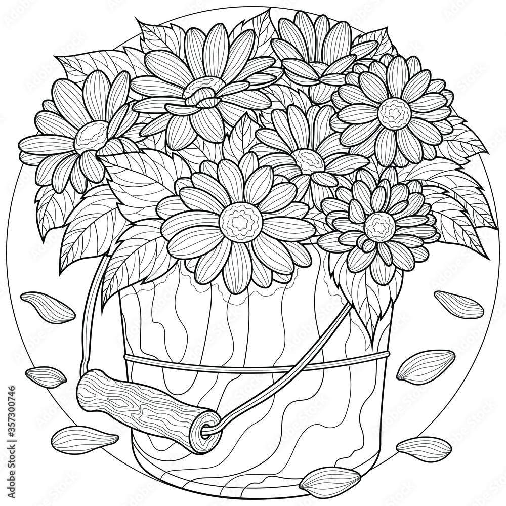 Flower Bucket Drawing Image | Best Flower Site