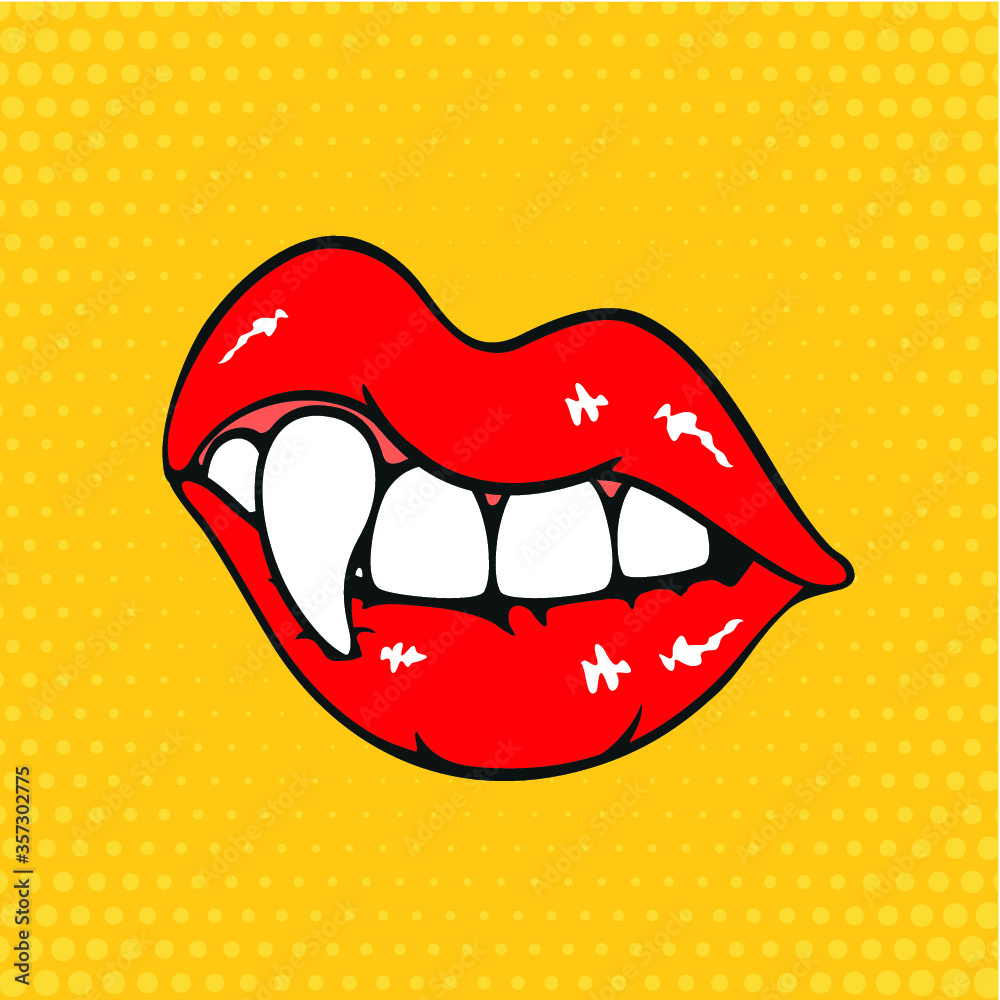 Angry red lips mouth vampire cartoon vector illustration. Stock Vector ...