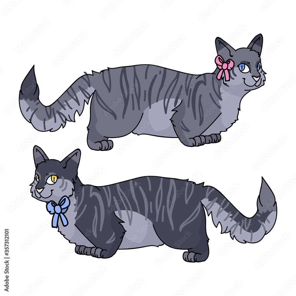 Cute cartoon munchkin cat boy and girl vector clipart. Pedigree kitty ...
