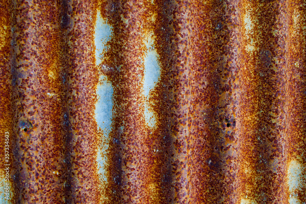 Old weathered corrugated sheet /panel with peeled paint. Background ...