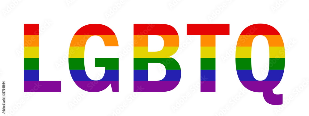 Rainbow colored LGBTQ text on a white background, celebrating sexual ...