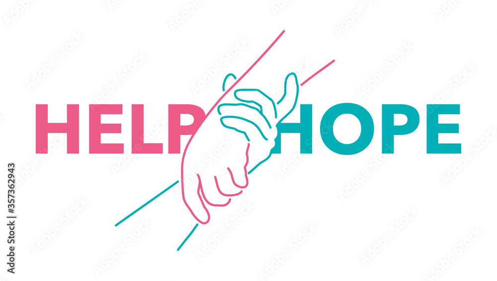 Help and hope concept - drawn outline helping hands - benevolence ...