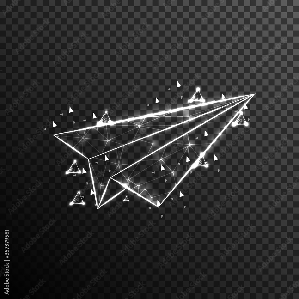 paper plane from connecting dot and line. light effect. vector ...