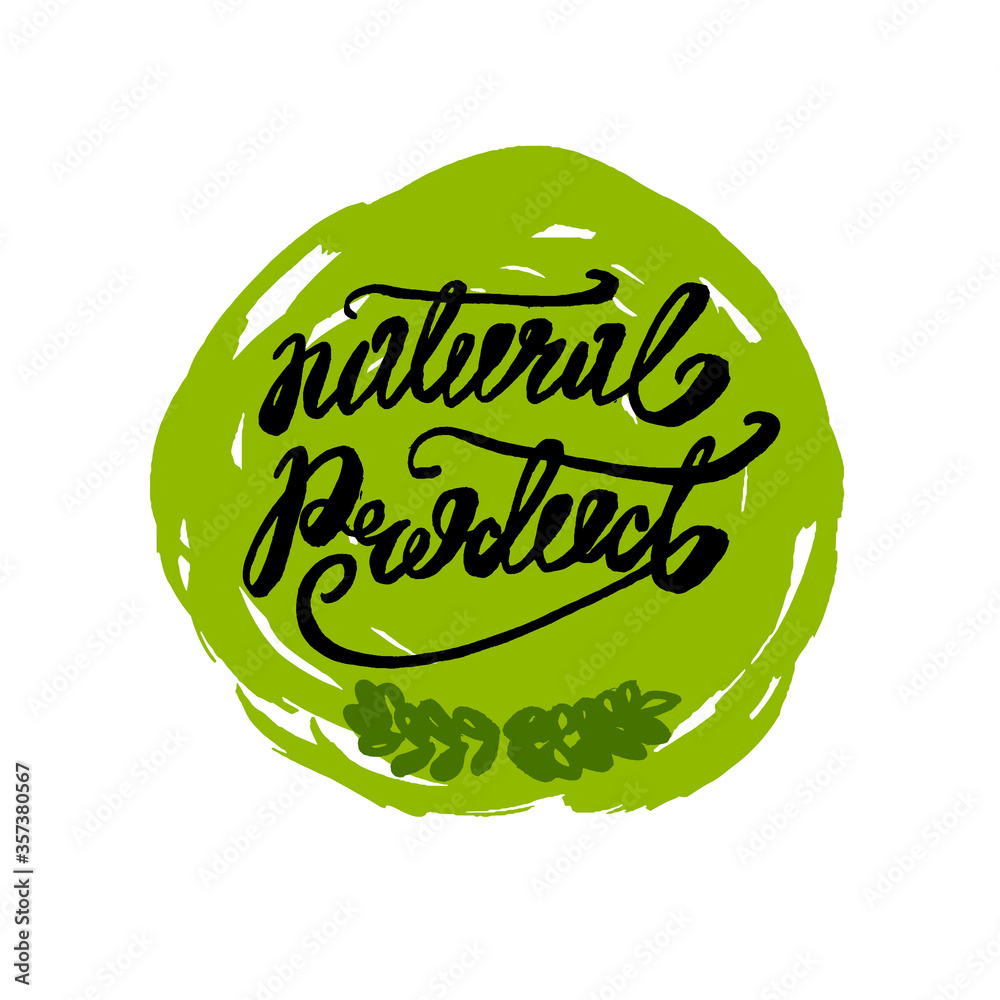 Bio product sticker - handwritten modern calligraphy on grunge green ...