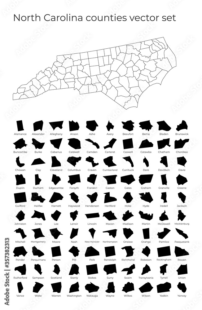 Vektorová grafika „North Carolina map with shapes of regions. Blank ...