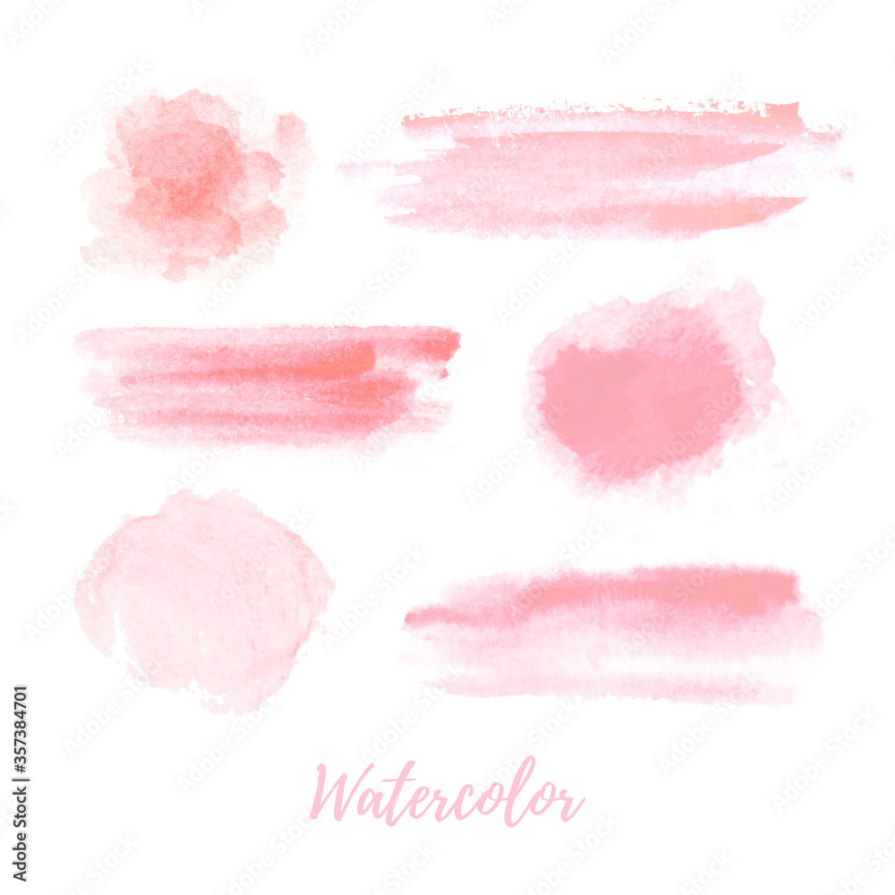 Pink watercolor collection. soft pastel pink brush strokes a watercolor ...