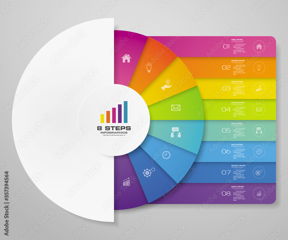 8 steps cycle chart infographics elements for data presentation. EPS 10 ...
