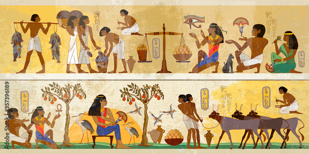 Life of egyptians. History art. Agriculture, fishery, farm. Ancient ...